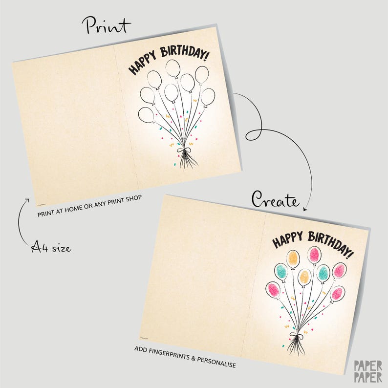 DIY Fingerprint Balloons Happy Birthday Card | Kids Thumbprint | Gift ...
