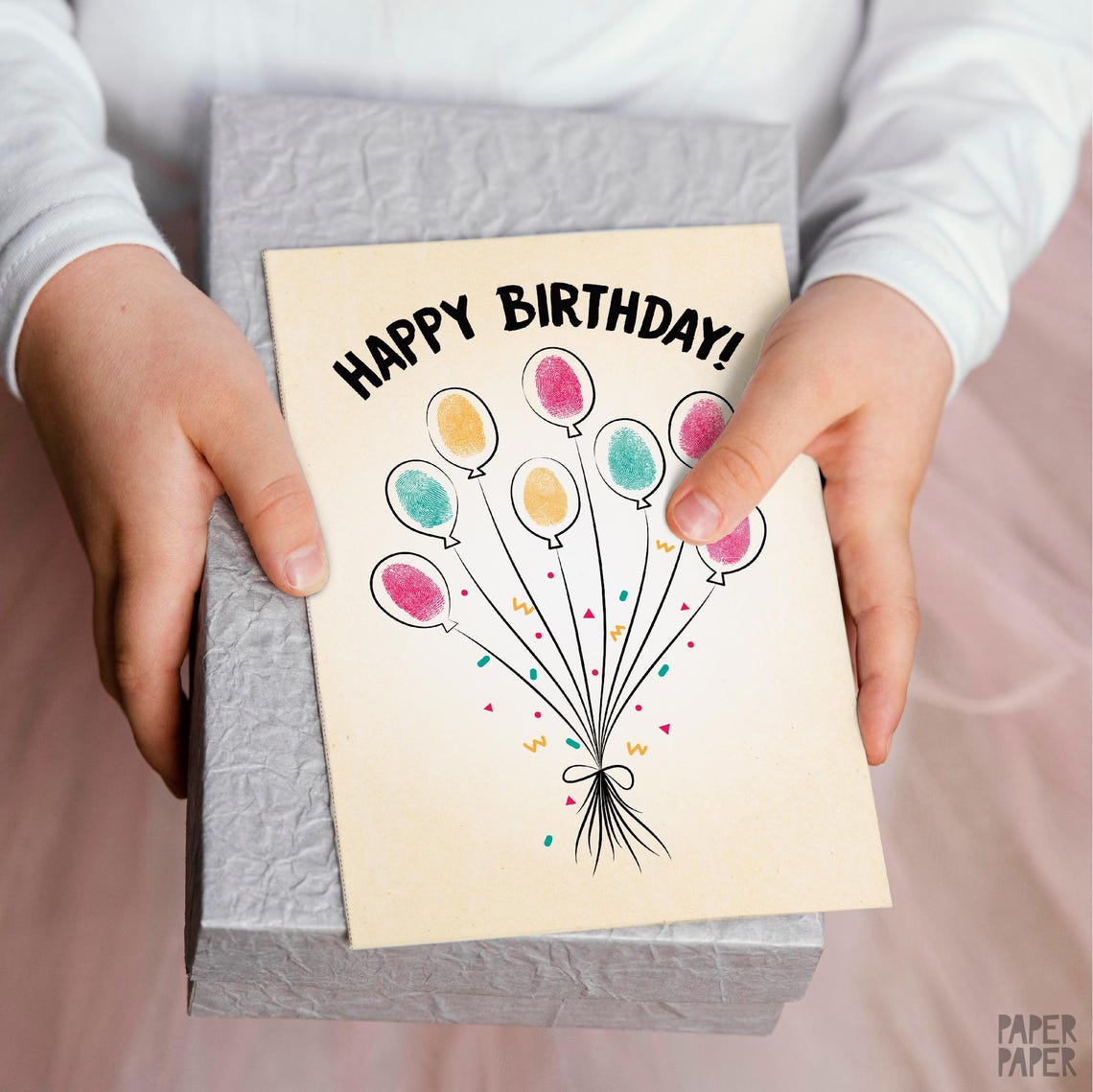 DIY Fingerprint Balloons Happy Birthday Card | Kids Thumbprint | Gift ...
