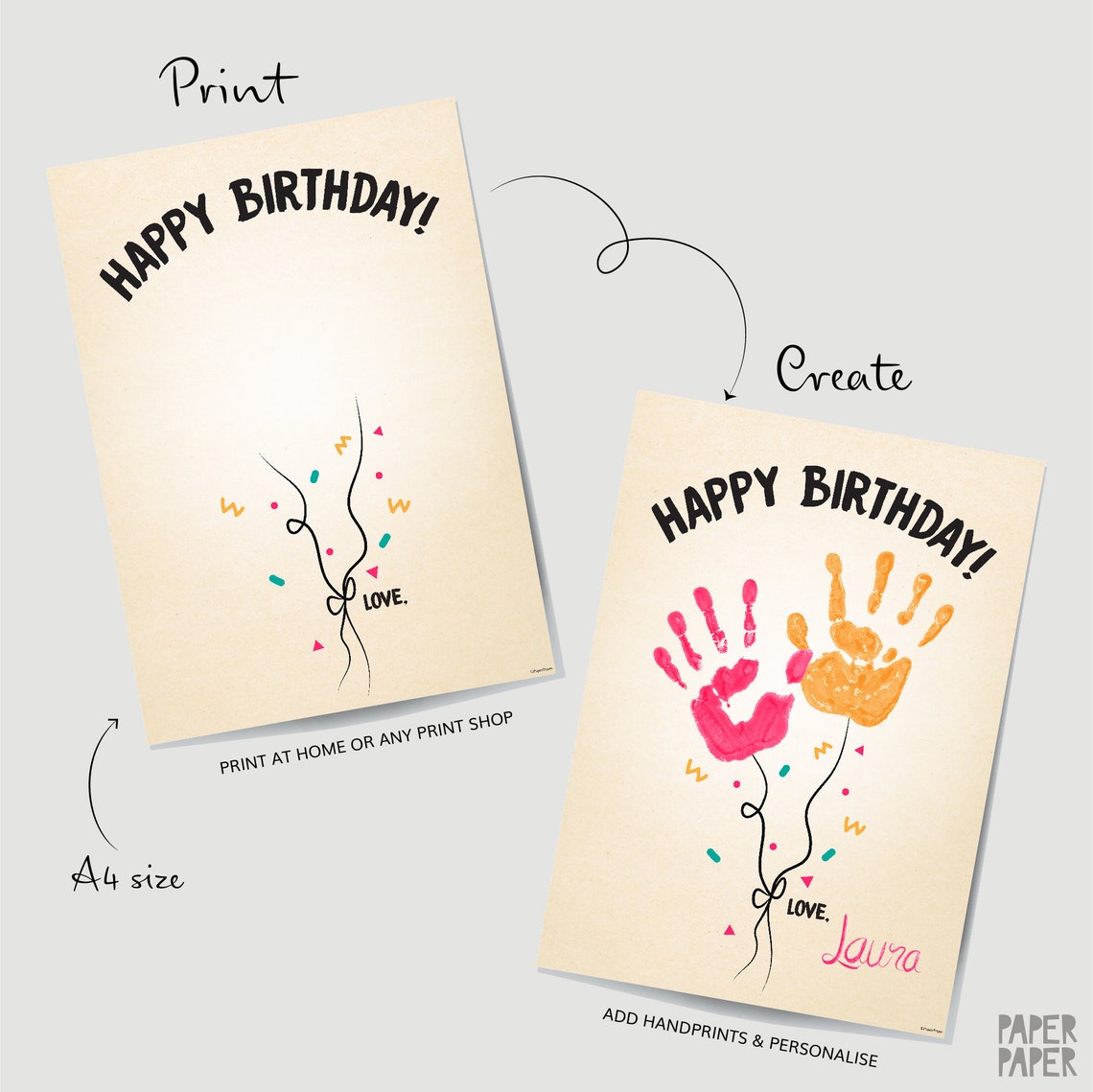 DIY Handprint Balloons Birthday Card | DIY Card Gift Memory Keepsake ...