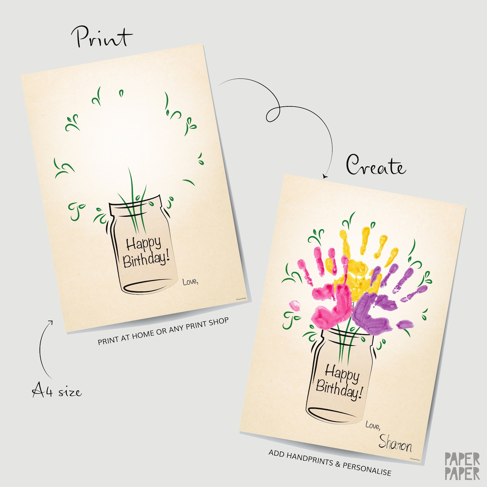 Flowers Handprint Birthday Card | DIY Card Gift Memory Keepsake | Gift ...