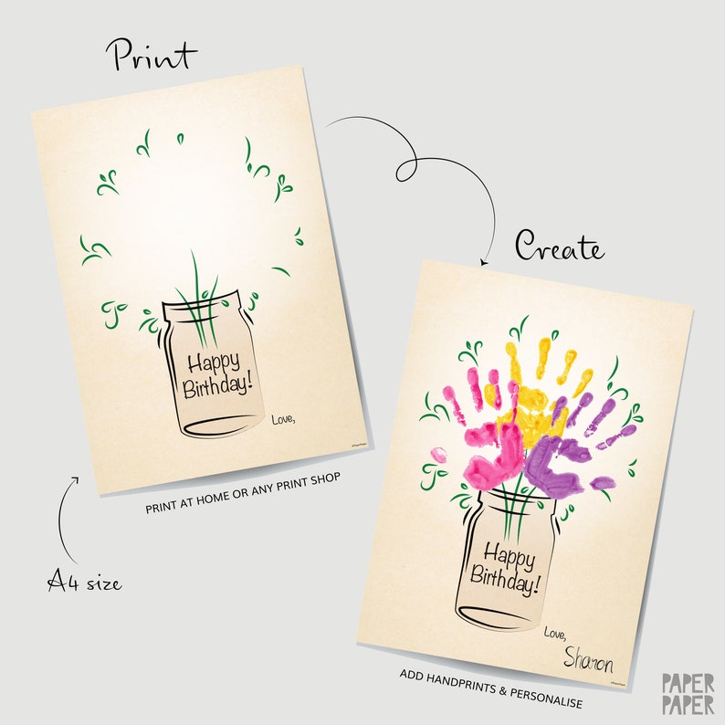 Flowers Handprint Birthday Card | DIY Card Gift Memory Keepsake | Gift ...