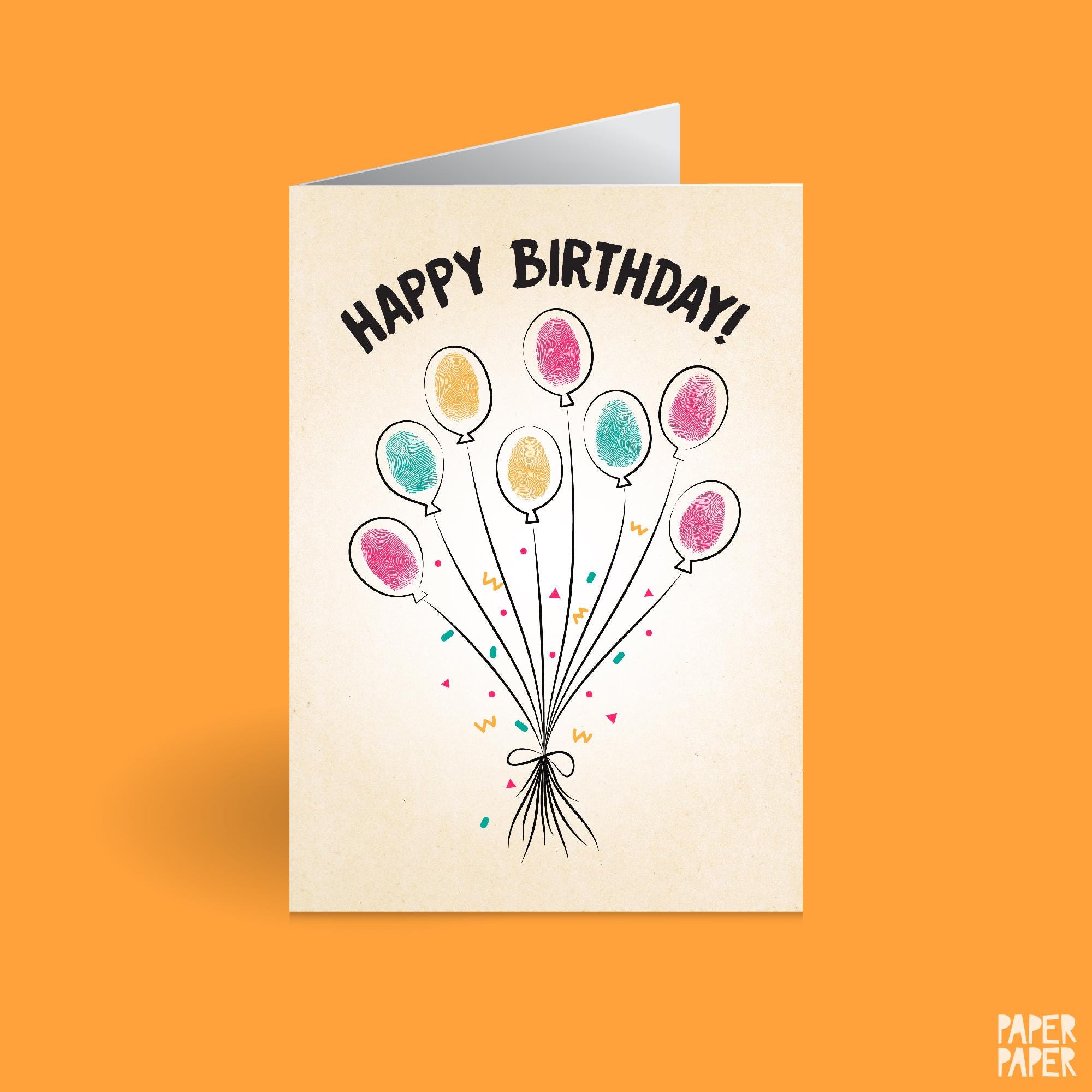 DIY Fingerprint Balloons Happy Birthday Card | Kids Thumbprint | Gift ...