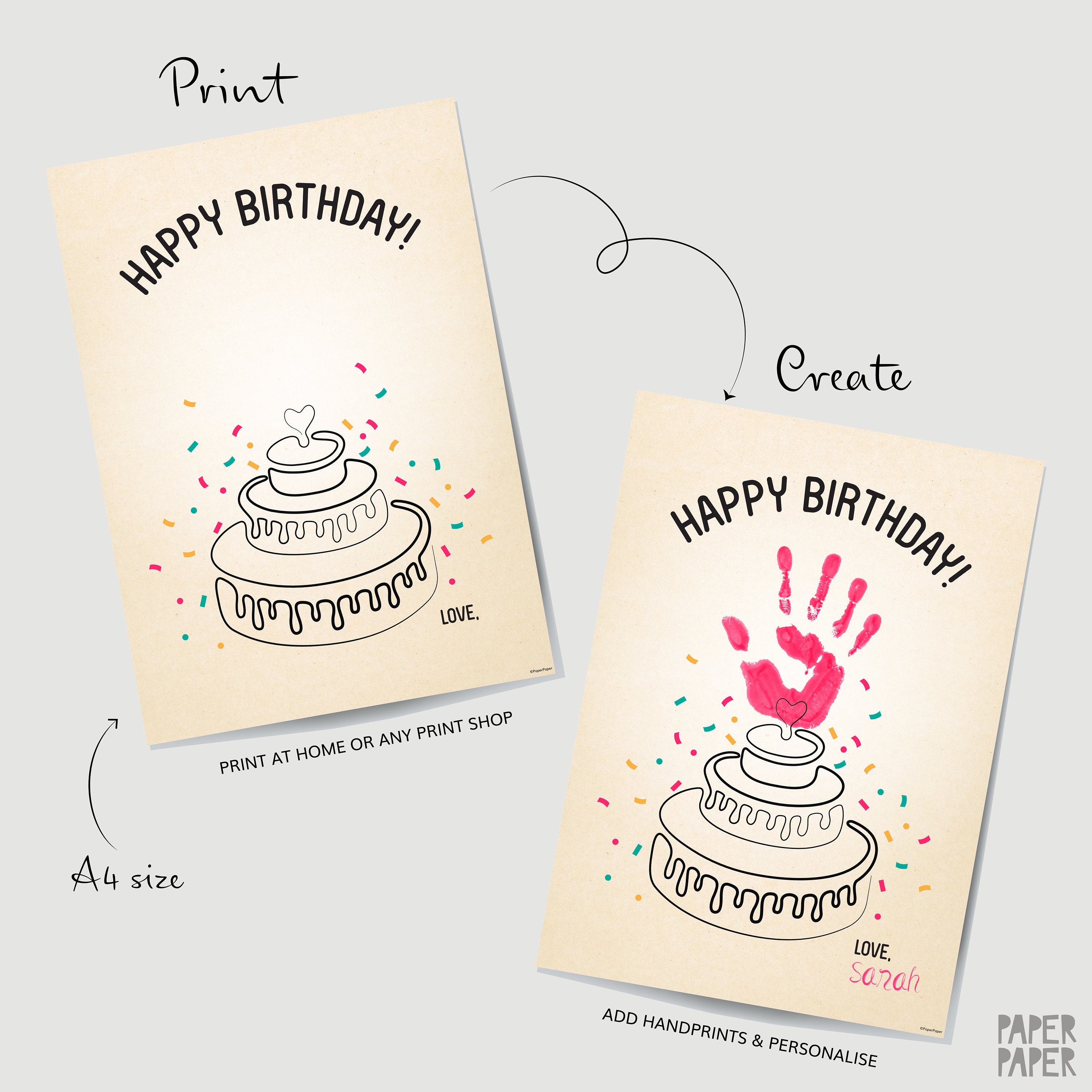 Handprint Birthday Cake Card |DIY Card Gift Memory Keepsake | Gift From ...