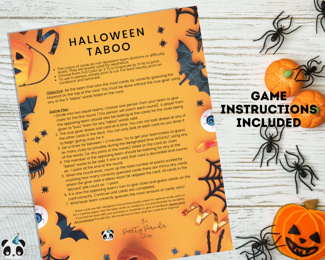Halloween Taboo Halloween Party Game Digital Download Halloween Party ...