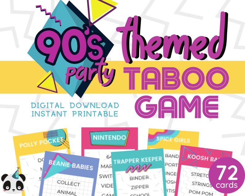 90's Taboo Party Game | 72 Cards Download Instant Printable ...