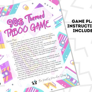 90's Taboo Party Game | 72 Cards Download Instant Printable ...