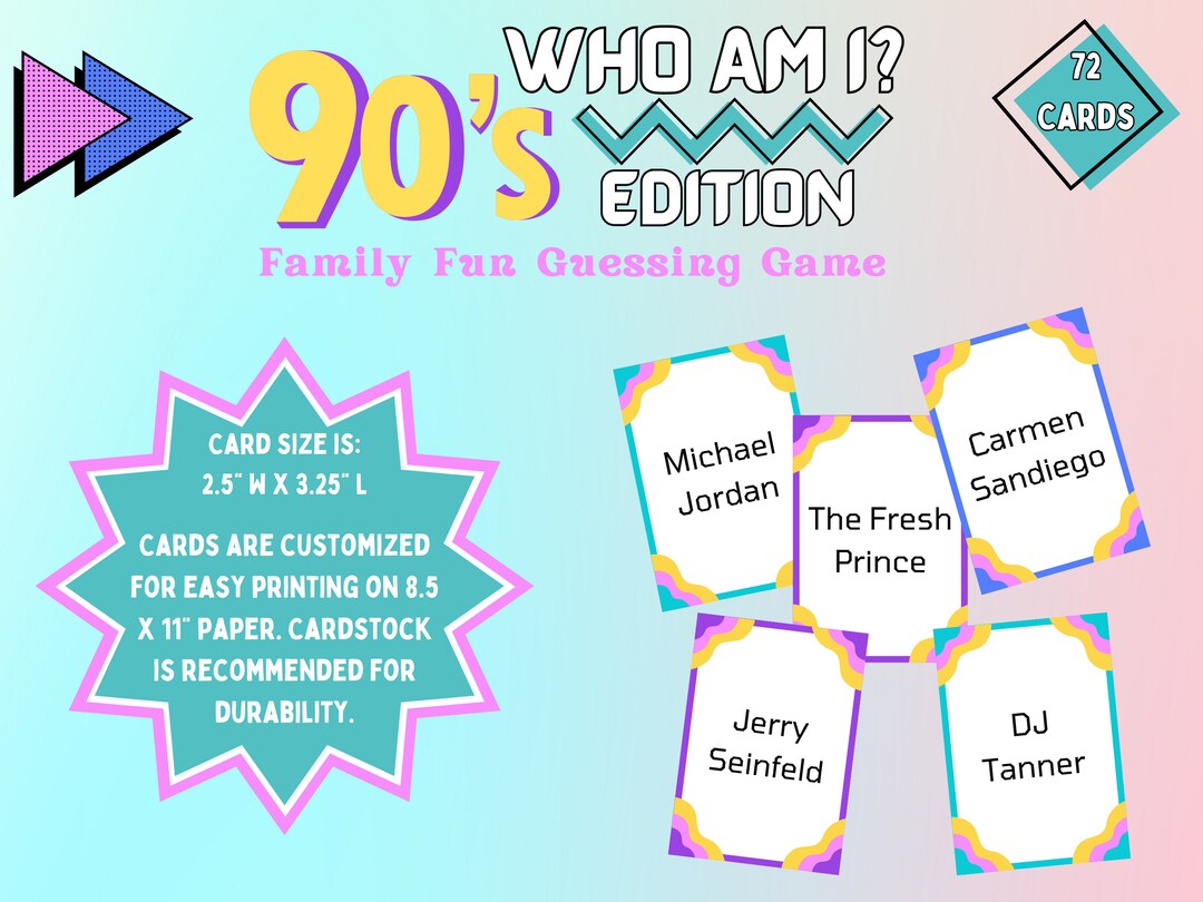 Who Am I? Game | 90s Decade | Printable Game | Fun Digital Download ...