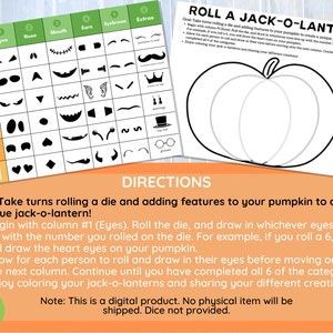 Halloween Roll a Jack-o-lantern Pumpkin Game | Halloween Activity ...
