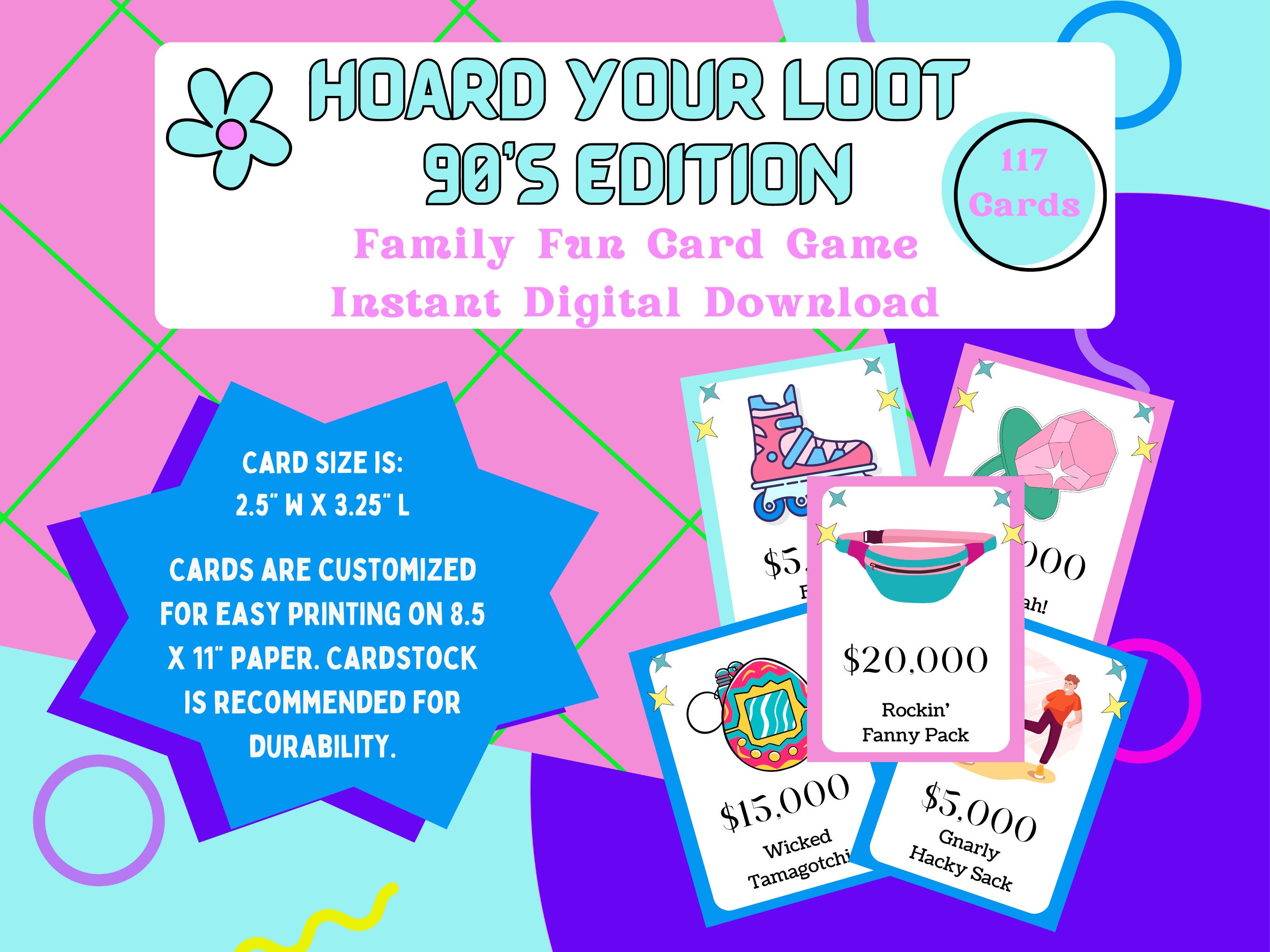 Hoard Your Loot: 90's Edition | 117 Cards Download Instant Printable ...
