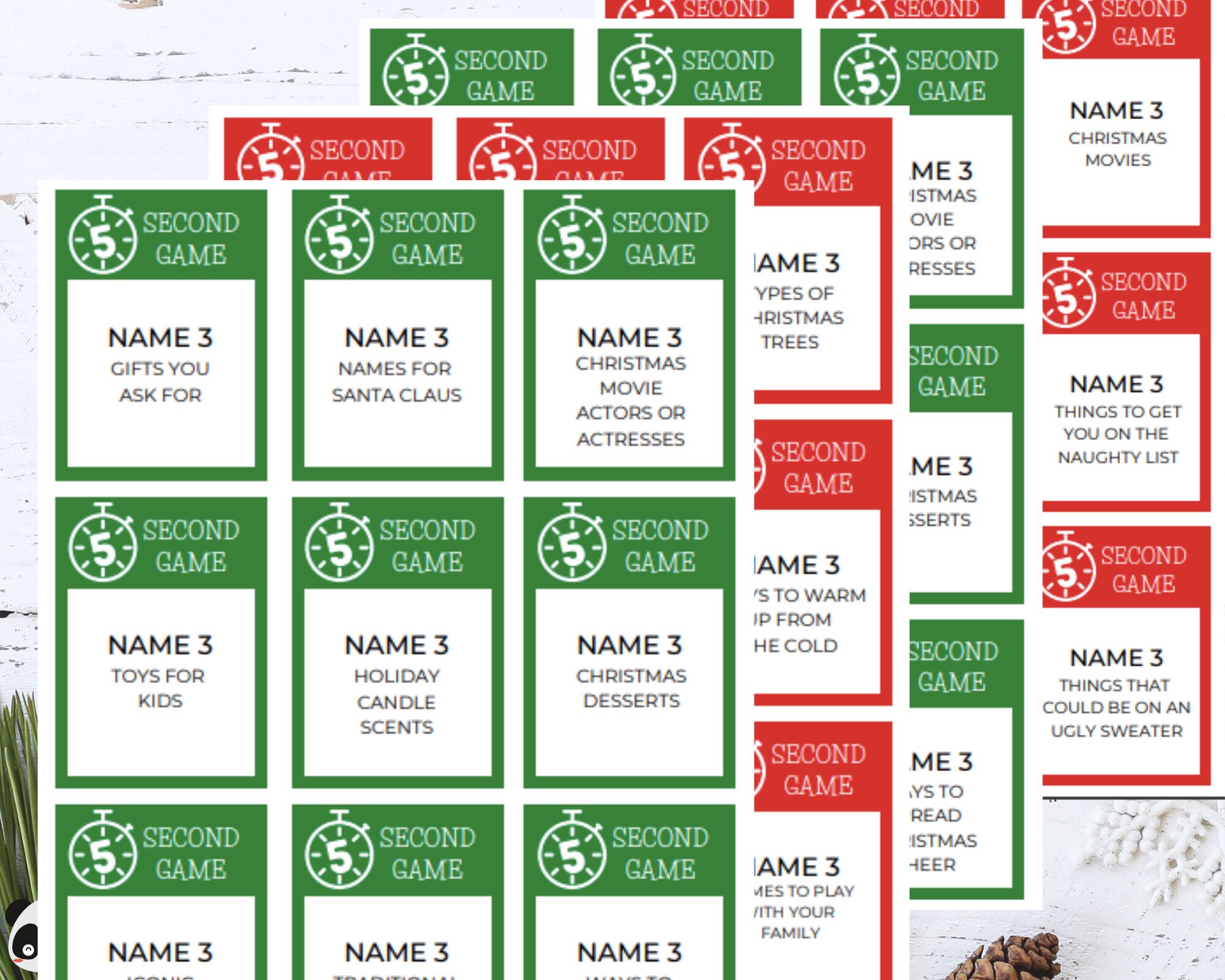 Christmas 5 Second Game 45 Cards Christmas Party Game - Etsy