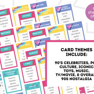 90's Taboo Party Game | 72 Cards Download Instant Printable ...