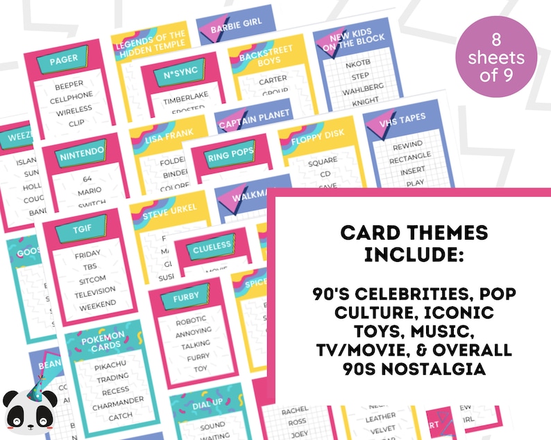 90's Taboo Party Game | 72 Cards Download Instant Printable ...