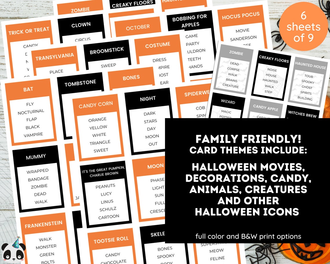 Halloween Taboo Halloween Party Game Digital Download Halloween Party ...