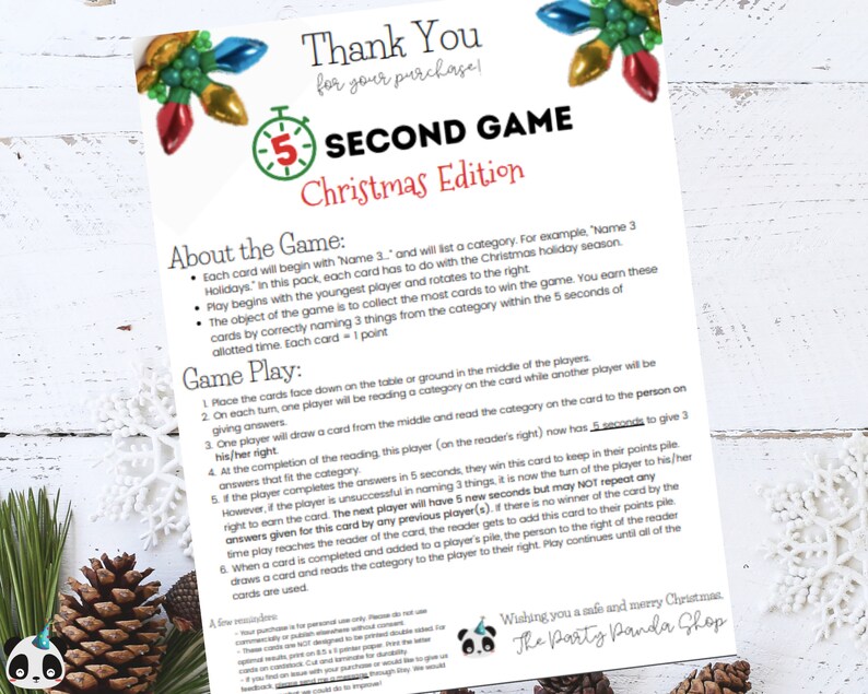 Christmas 5 Second Game 45 Cards Christmas Party Game | Etsy