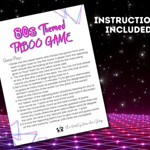 80's Taboo Party Game | 54 Cards Download Instant Printable | Adult ...