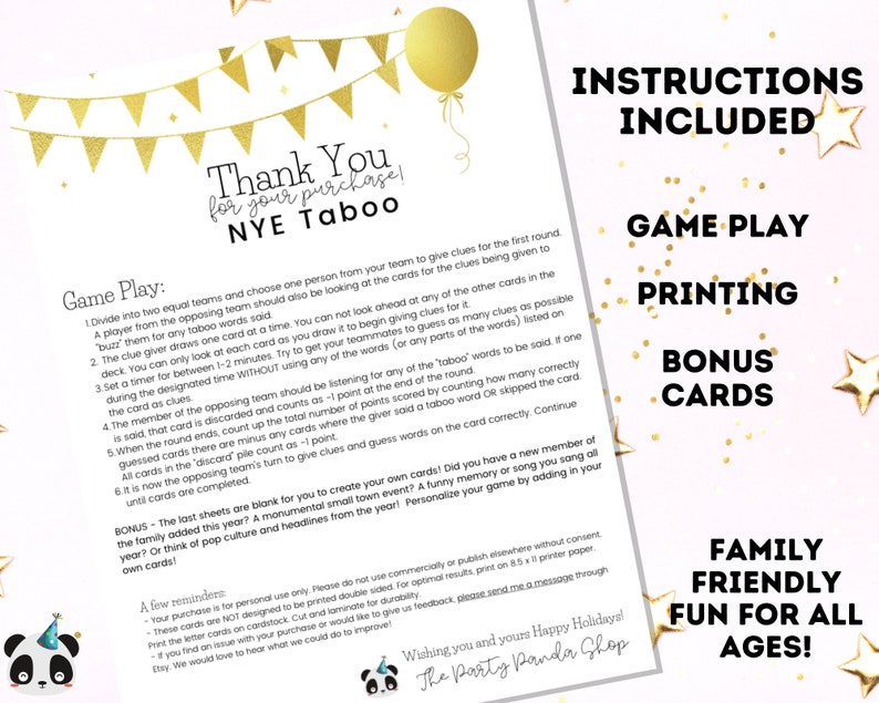 New Years Eve Taboo Game | NYE 2024 Party | Instant Printable Digital ...