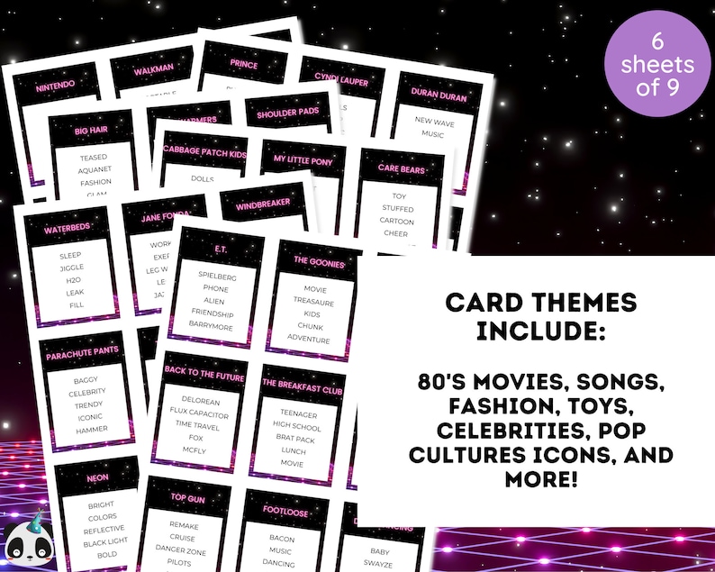 80's Taboo Party Game 54 Cards Download Instant - Etsy