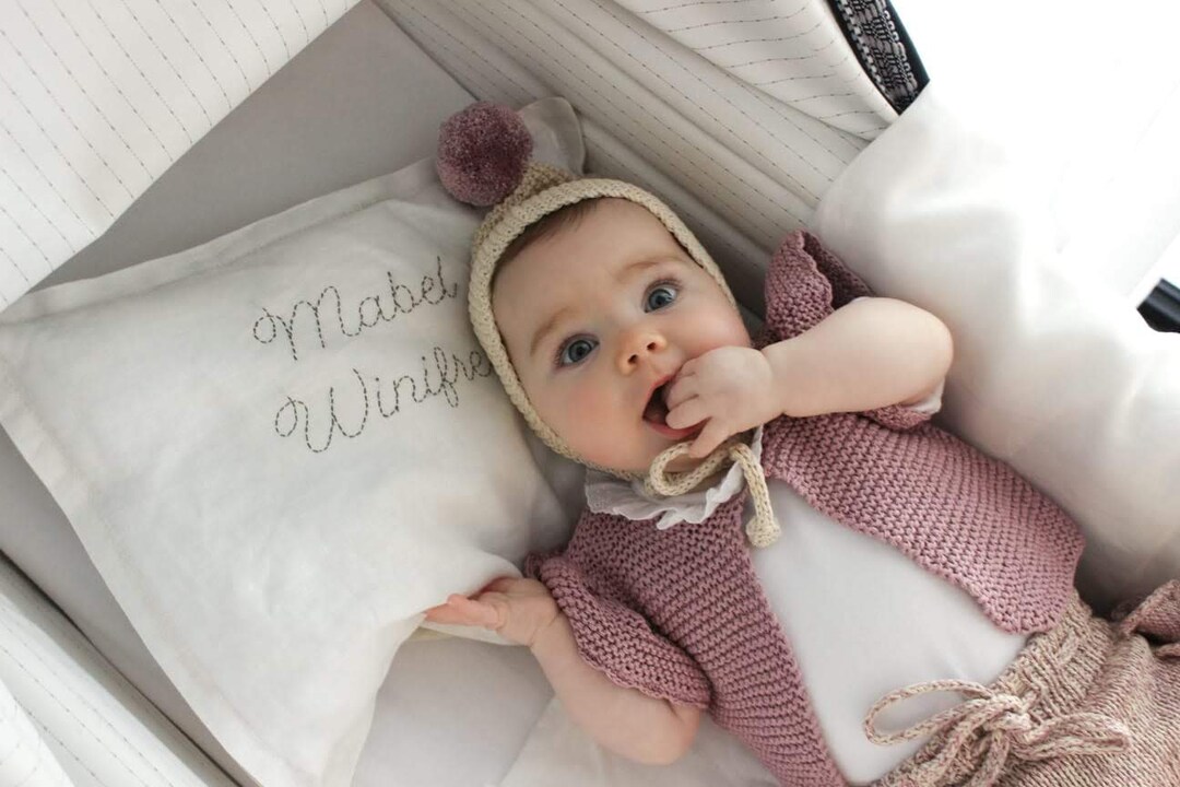 Personalised Hand Embroidered Linen Baby Wrap Set With Flange Edge ...
