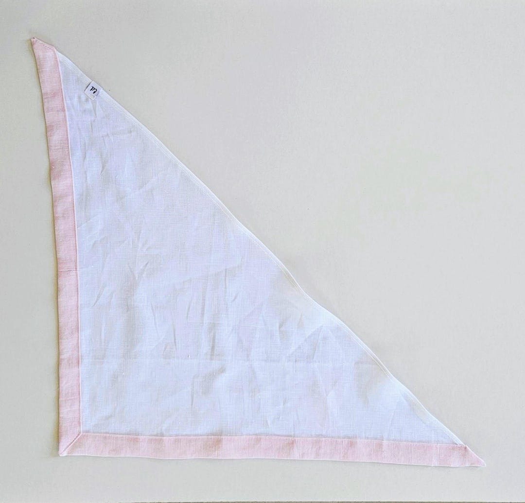 Linen Triangle Scarf With Contrast Border - Handmade Headband, Multiple ...