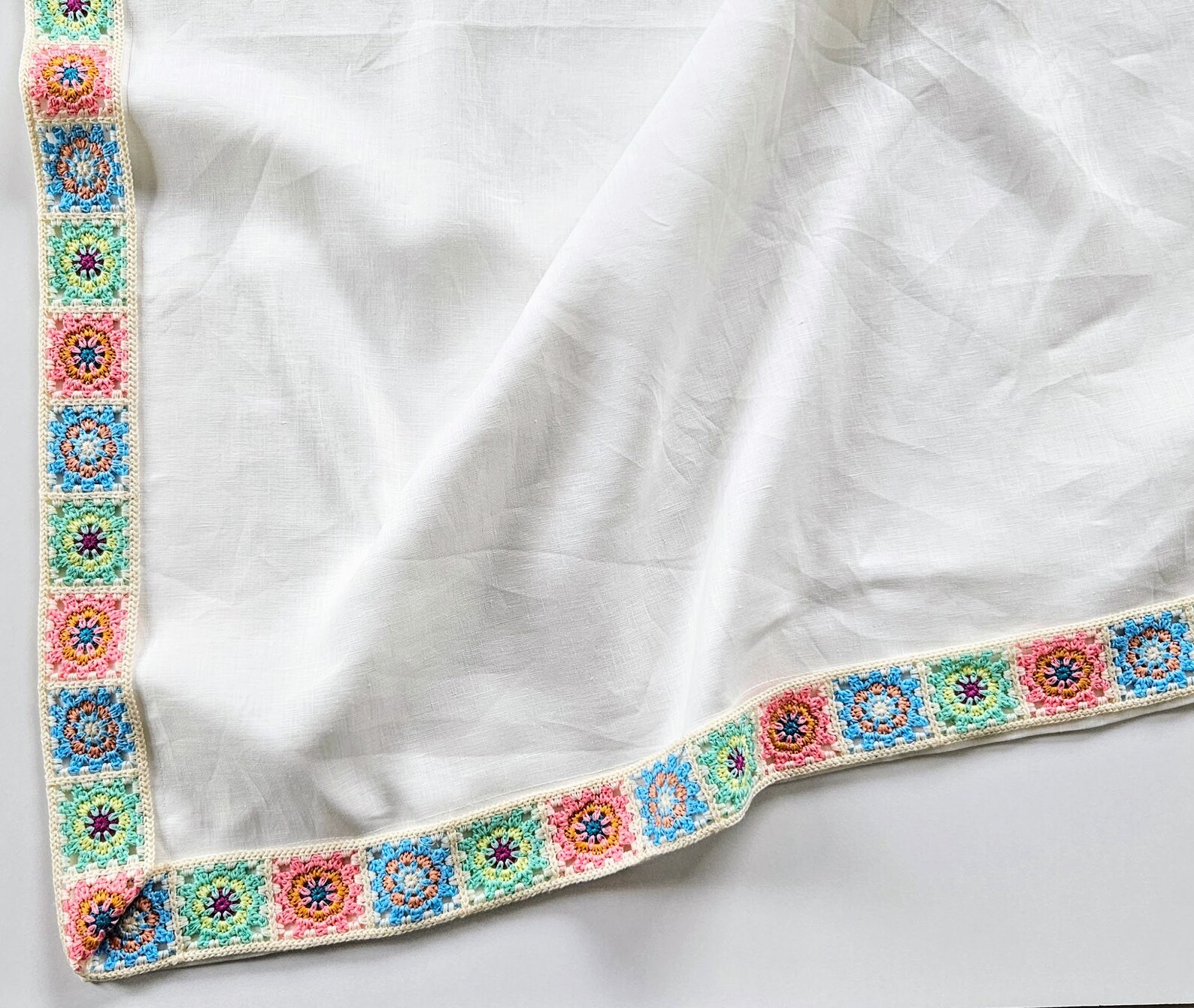 Linen Baby Wrap Set: Handmade Crochet Granny Square Edge, Pillowcase ...