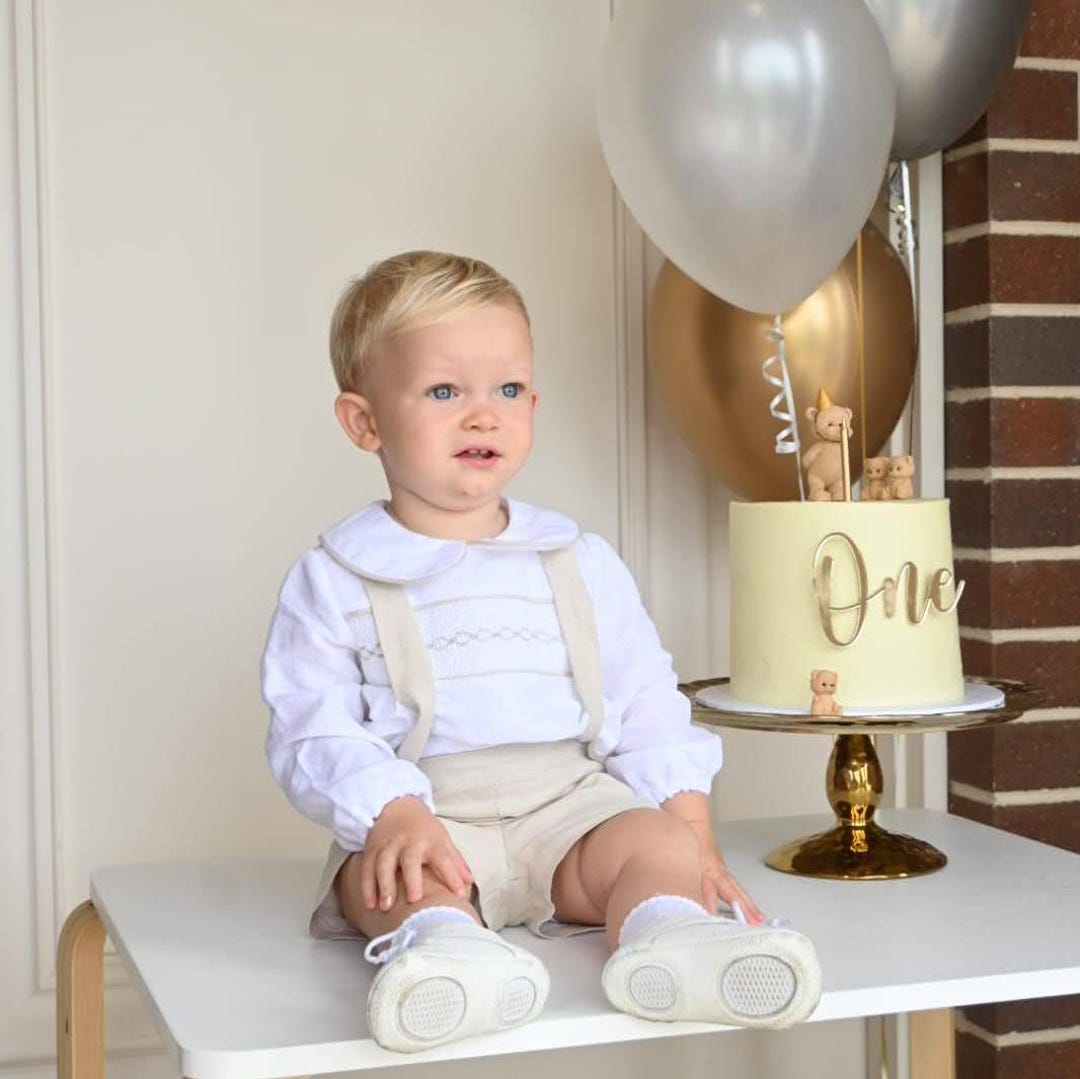 Made to Order - Smocked Toddler Boy Shirt & Shortall - Linen Peter Pan ...