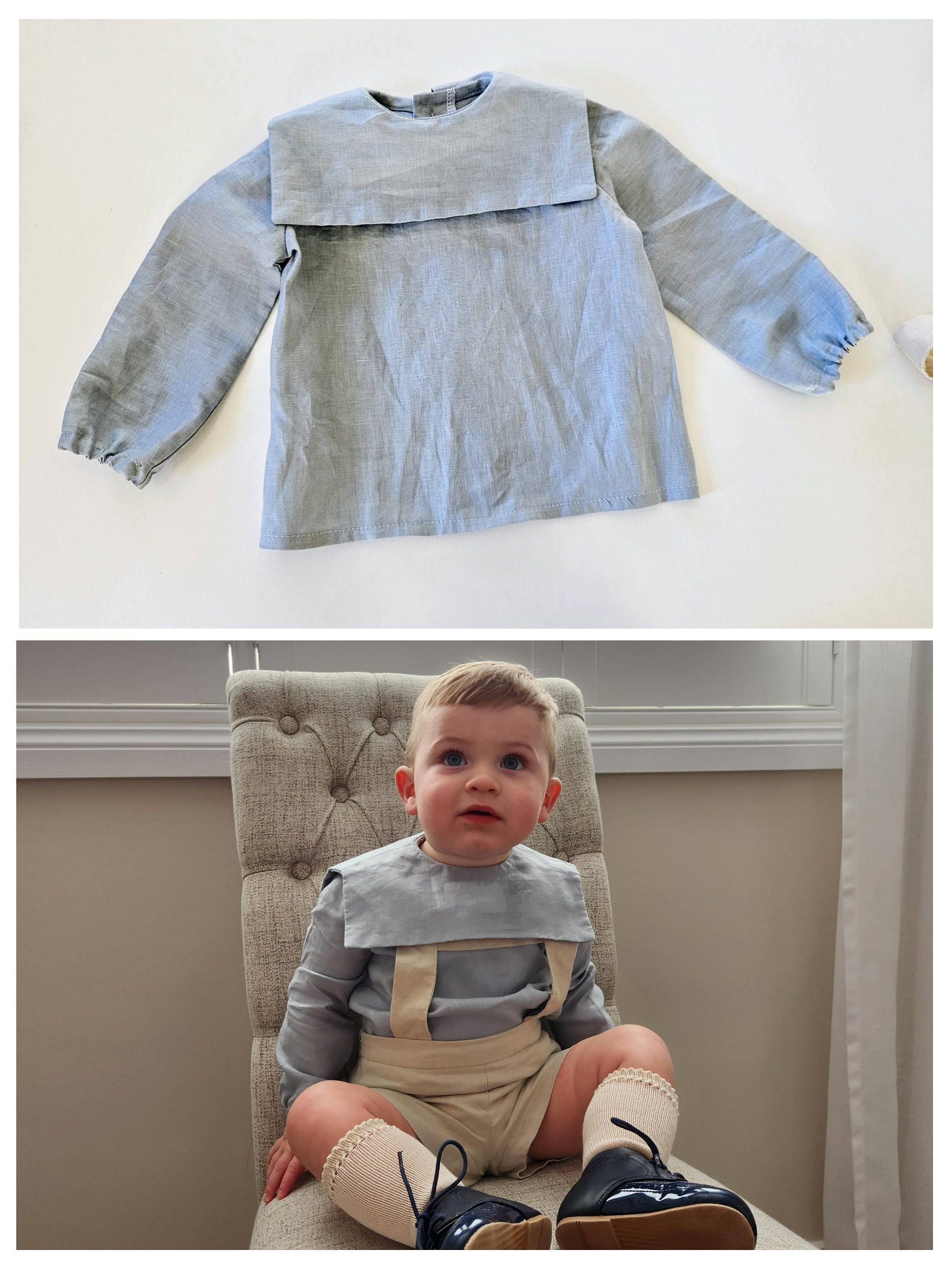 Custom Linen Baby Sailor Collar Shirt: Handmade Top, Square Collar ...