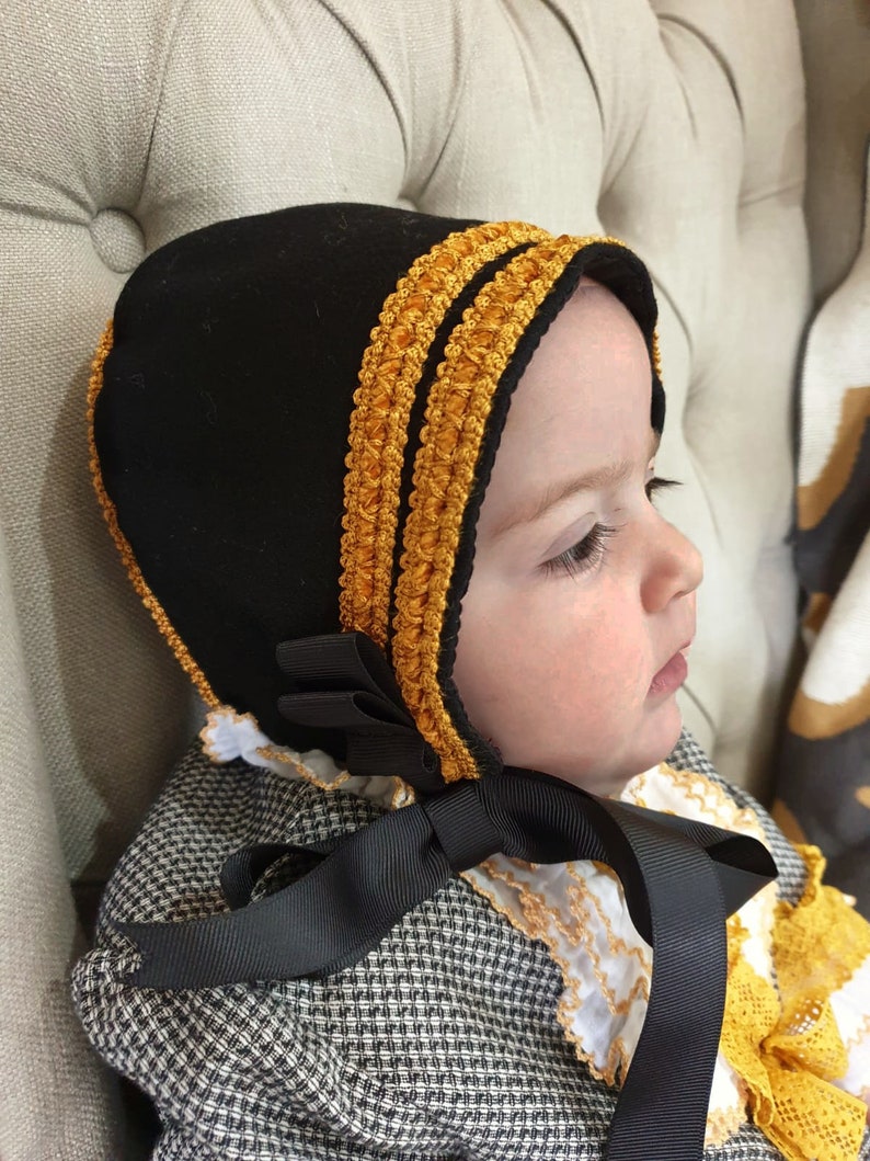 Gold Braid Bonnet in Black or Navy Size 3 to 36 Months - Etsy UK