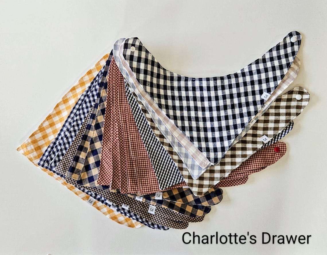 IN STOCK Gingham Linen Bandana Bib, Multiple Colour Choices - Drib Bib ...