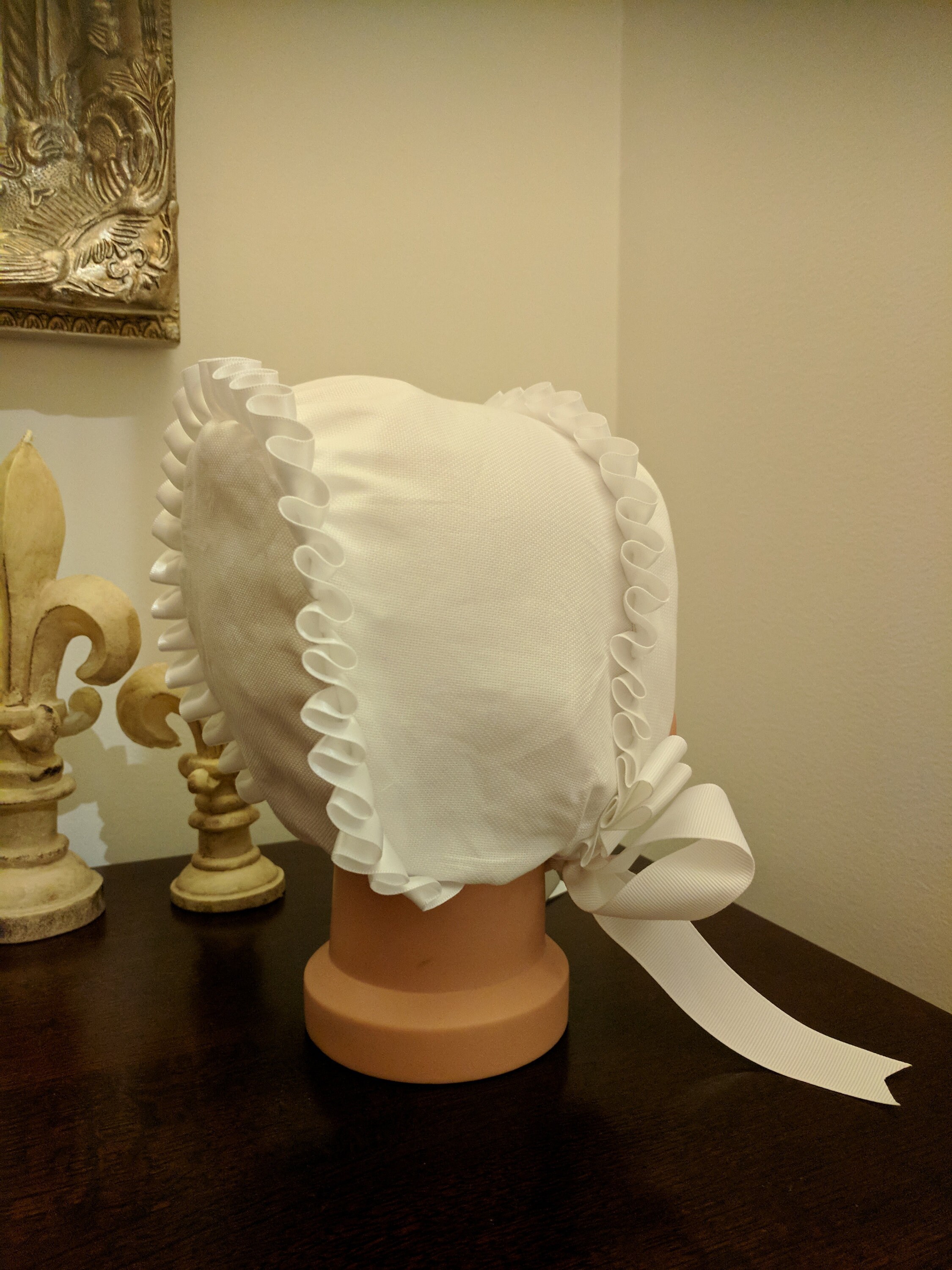Linen Double Frill Bonnet - 3 to 36 Months - Roberta W/ 2 Pleated ...