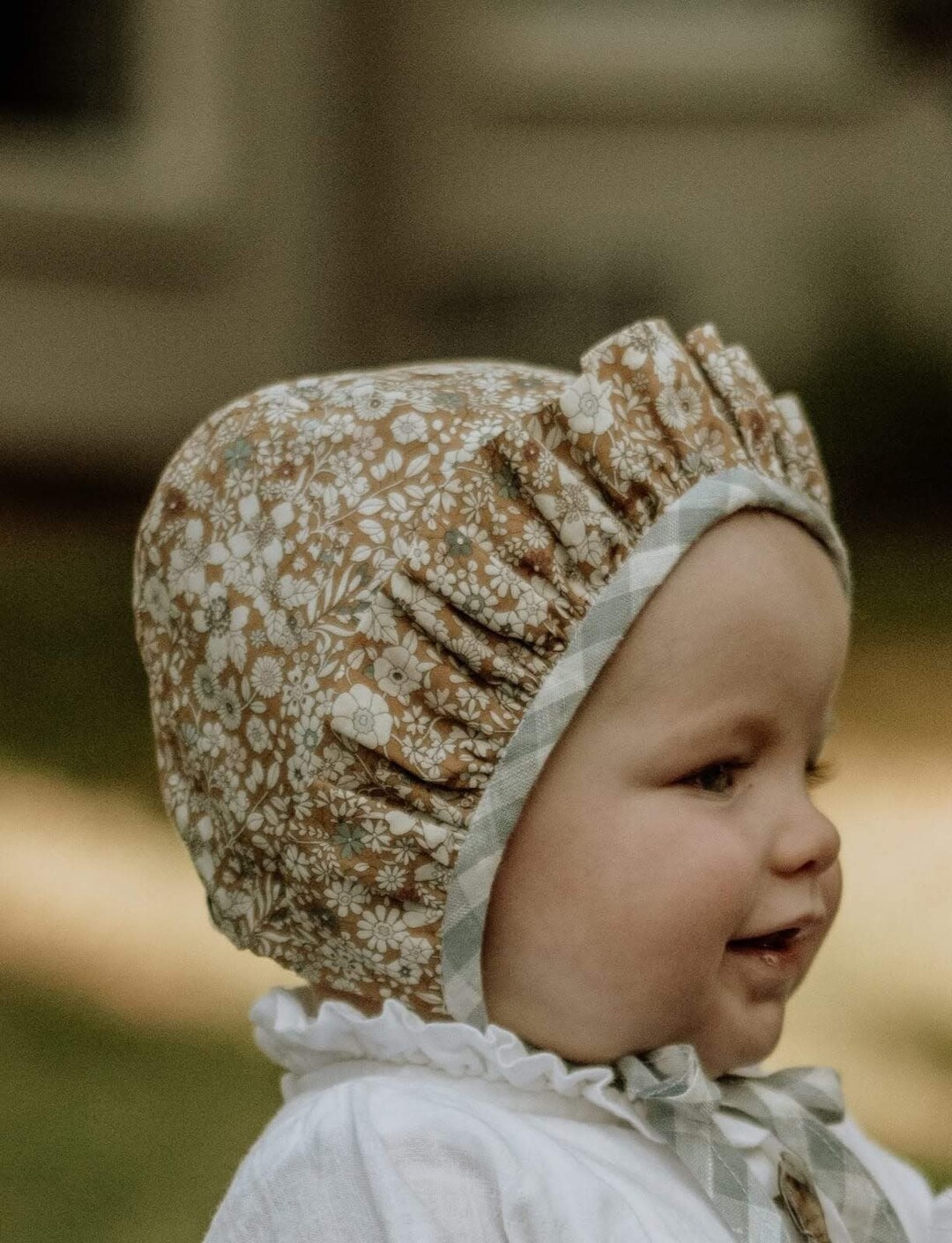 Liberty Baby Bonnet With Ruffle and Linen Binding -airman - Any Size 3 ...