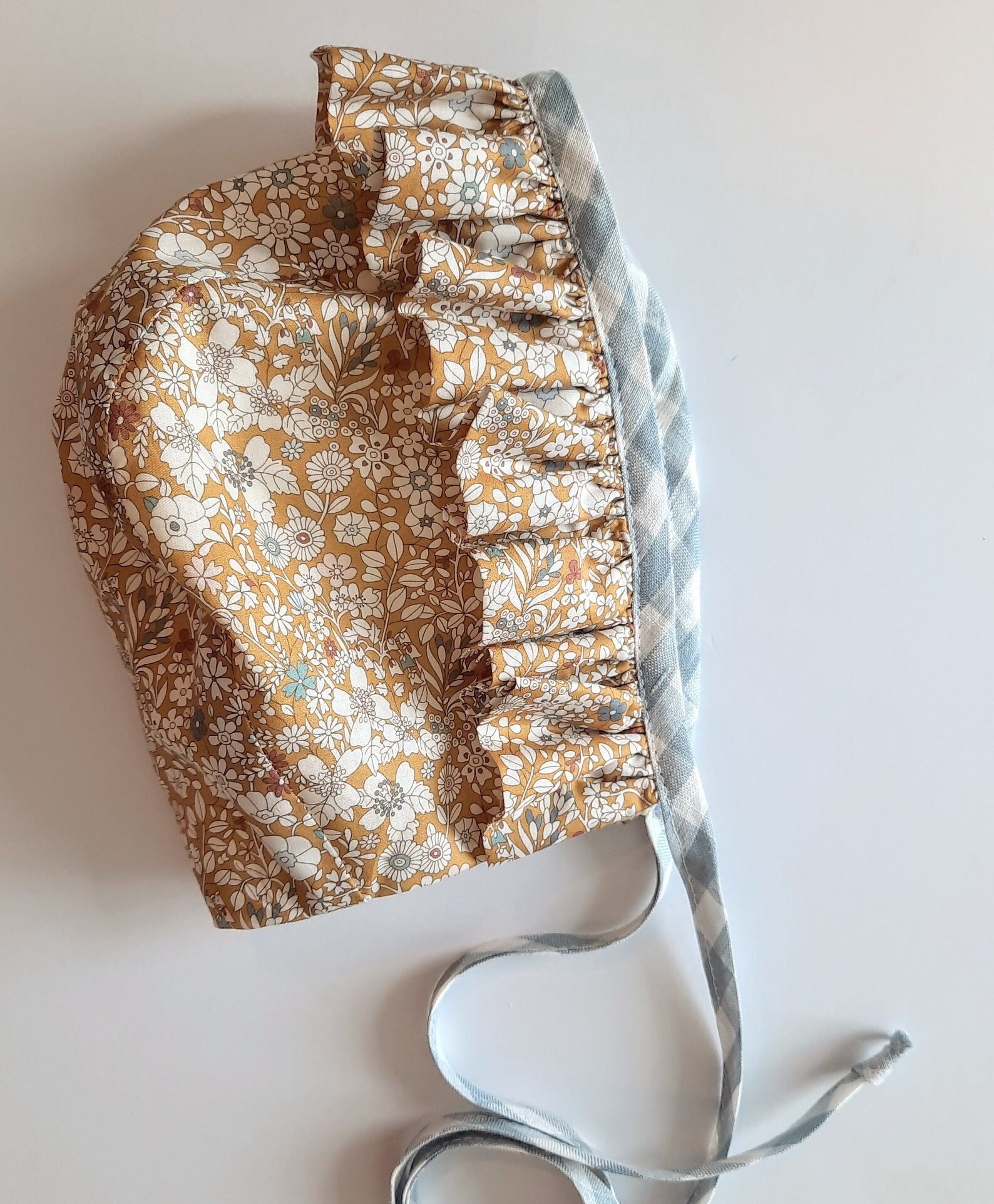 Liberty Baby Bonnet With Ruffle and Linen Binding -airman - Any Size 3 ...
