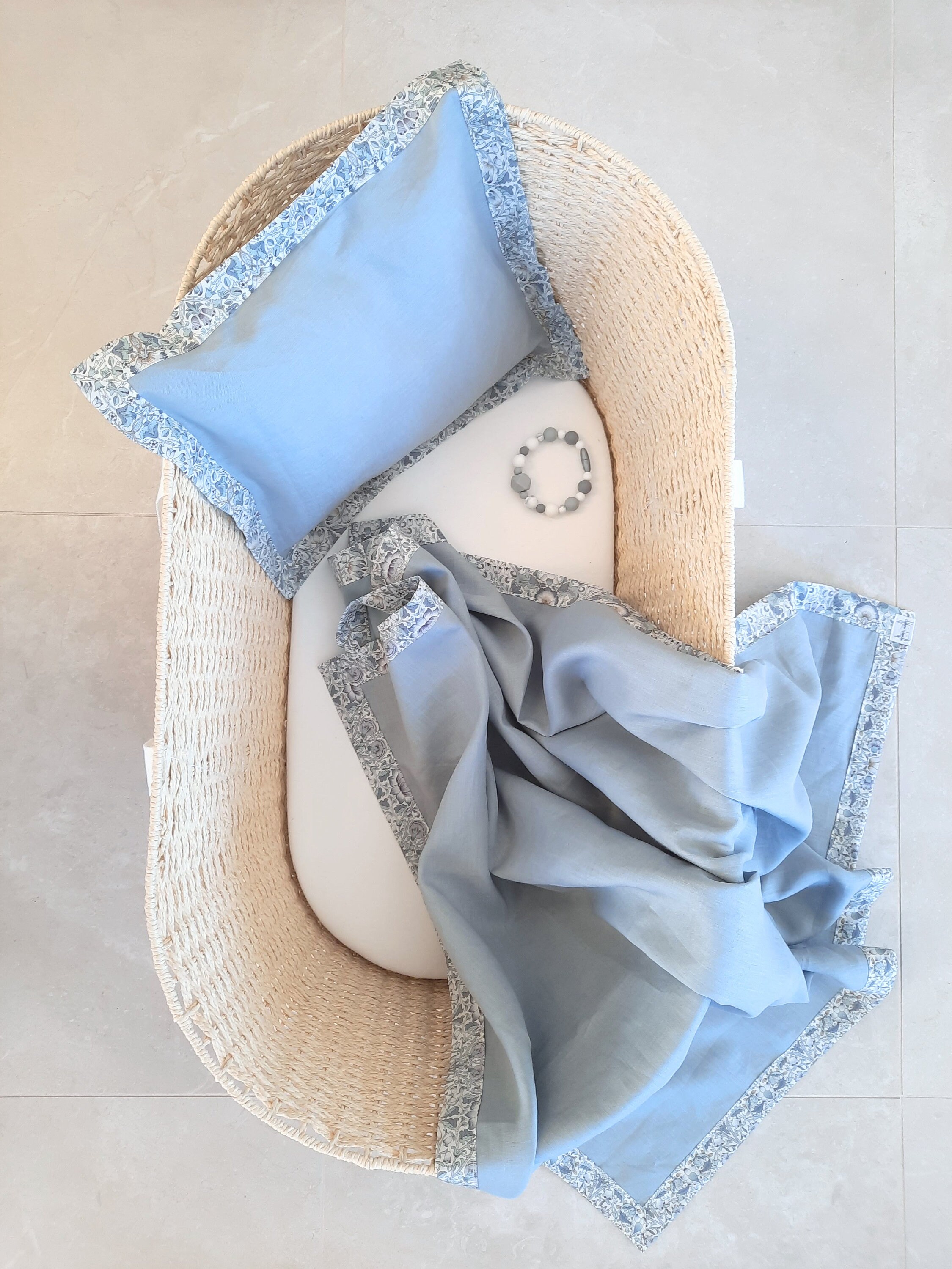 Liberty & Linen Baby Wrap Set - Pram/cradle Sheet and Pillow Set - Baby ...