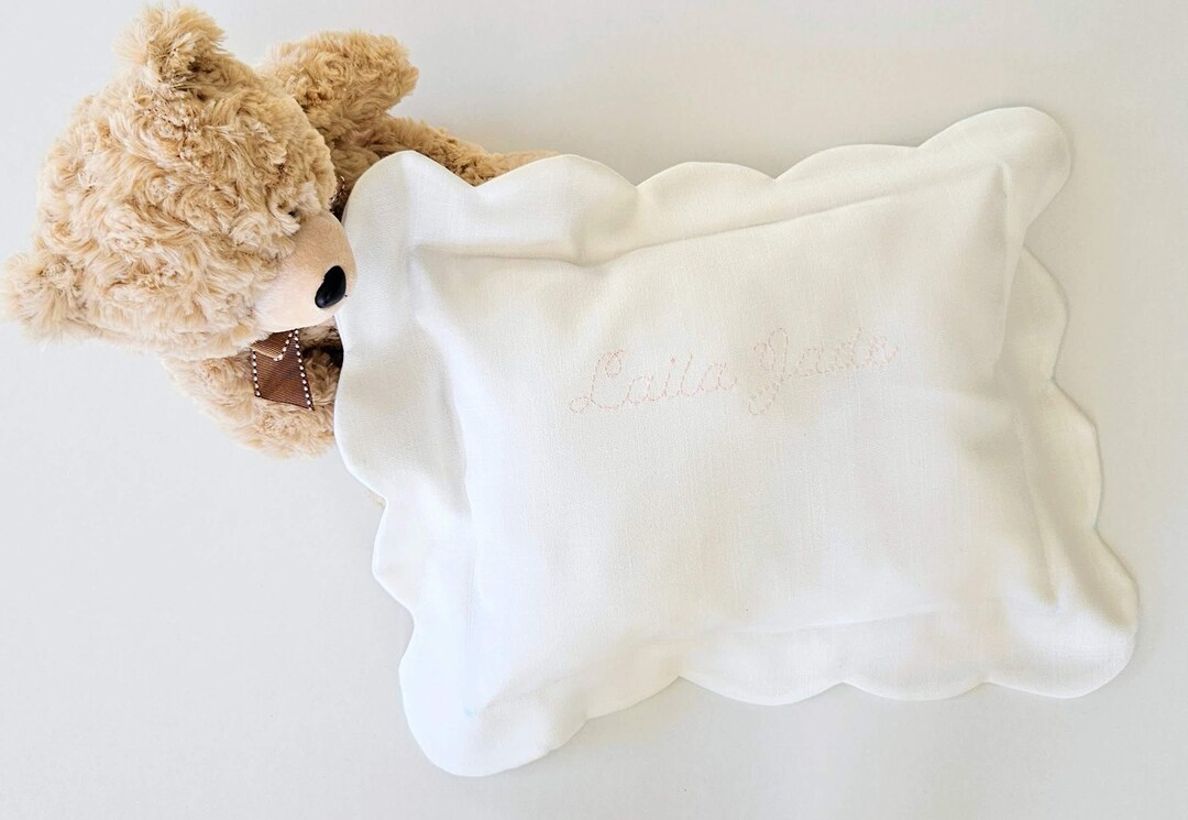 Personalized Hand Embroidered Linen Baby Pillowcase Scallop Edge - Made ...