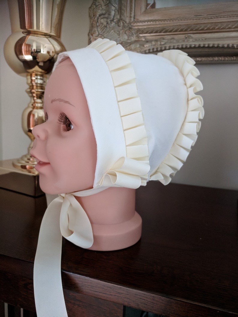 Linen Double Frill Bonnet - 3 to 36 Months - Roberta W/ 2 Pleated ...