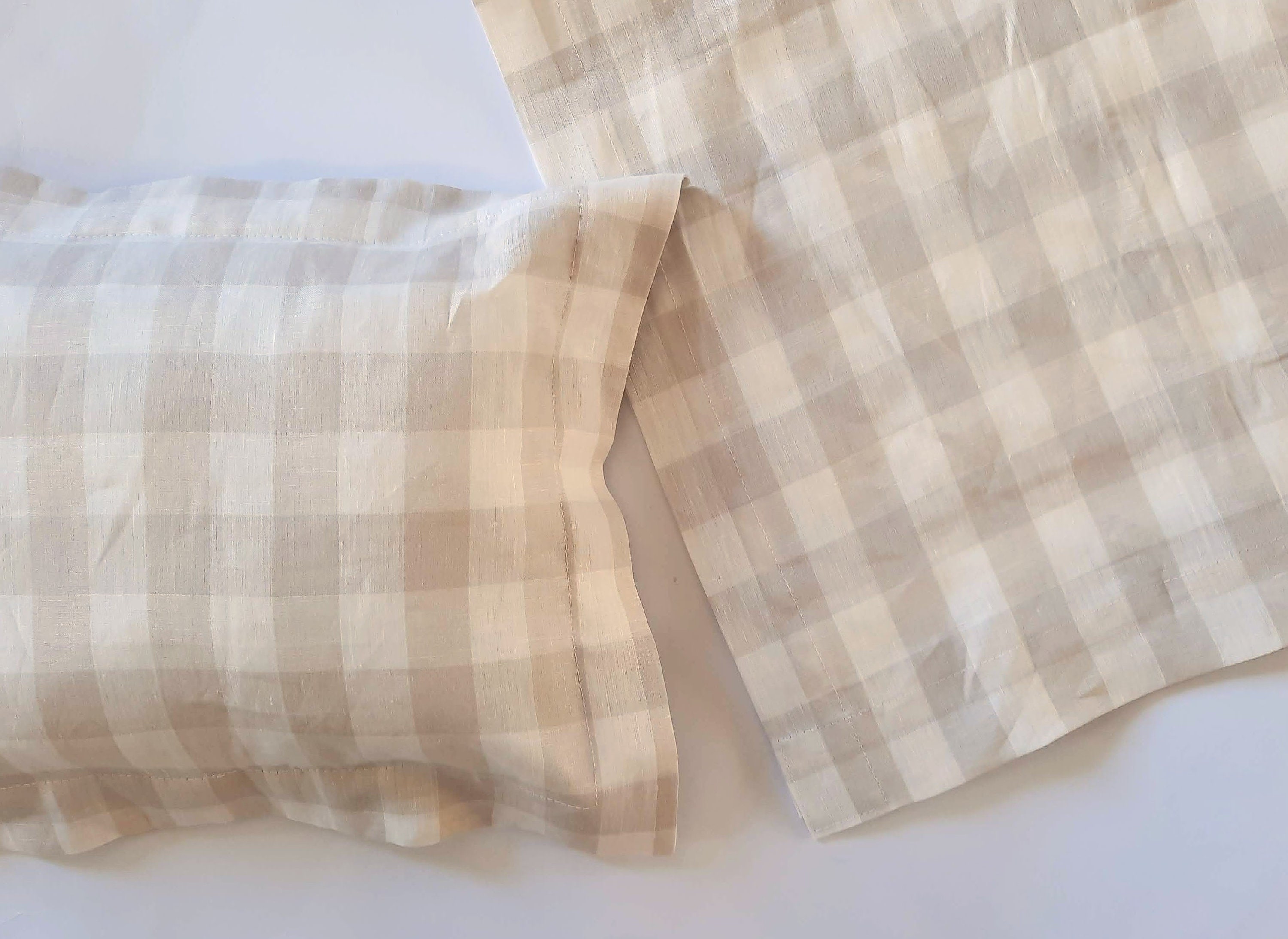 Gingham Linen Baby Wrap Set With Flange Edge - Sheet and Pillowcase Set ...