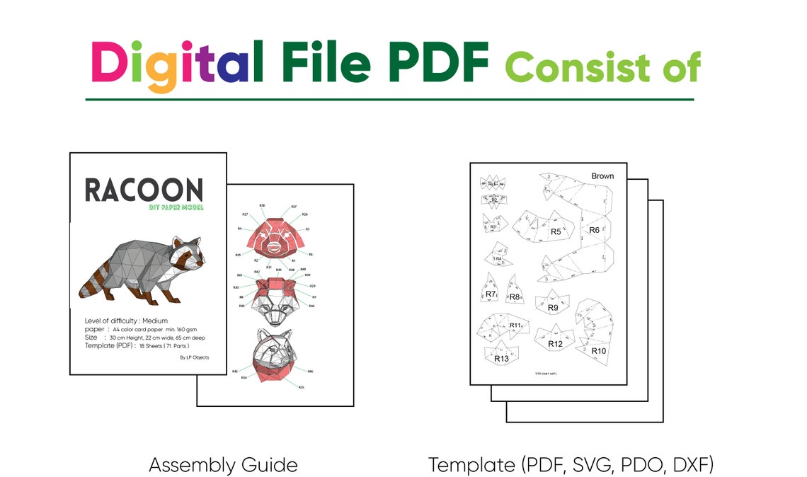 Racoon Paper Craft Digital Template Origami PDF Download | Etsy