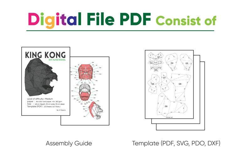 King Kong Head Paper Craft, Digital Template, Origami, PDF Download DIY ...