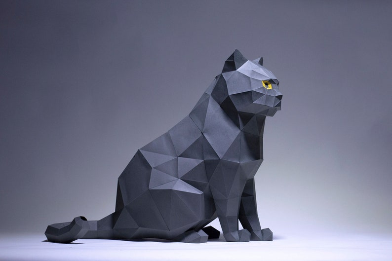 Gray Cat Paper Craft, 3D Paper Craft Cat, DIY Sculpture Sitting Cat ...