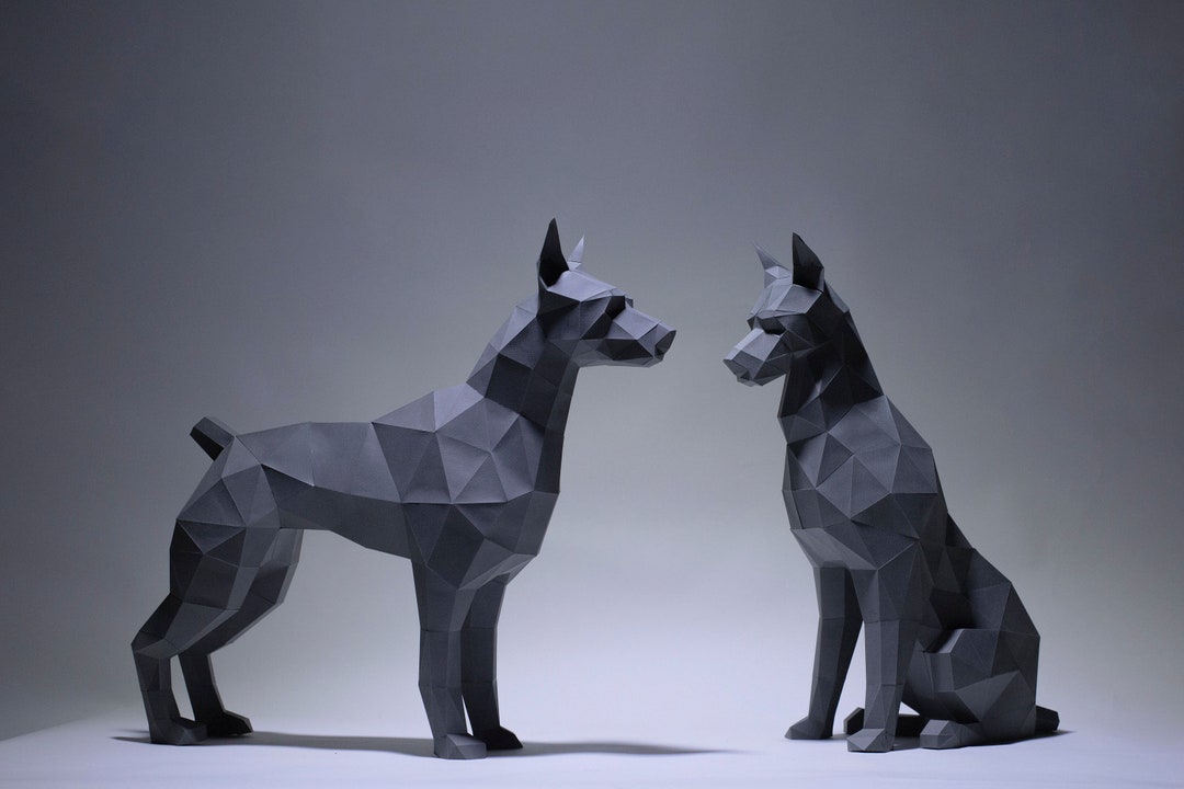 Doberman Stand & Sit Papercraft Dog Low Poly Papercraft - Etsy