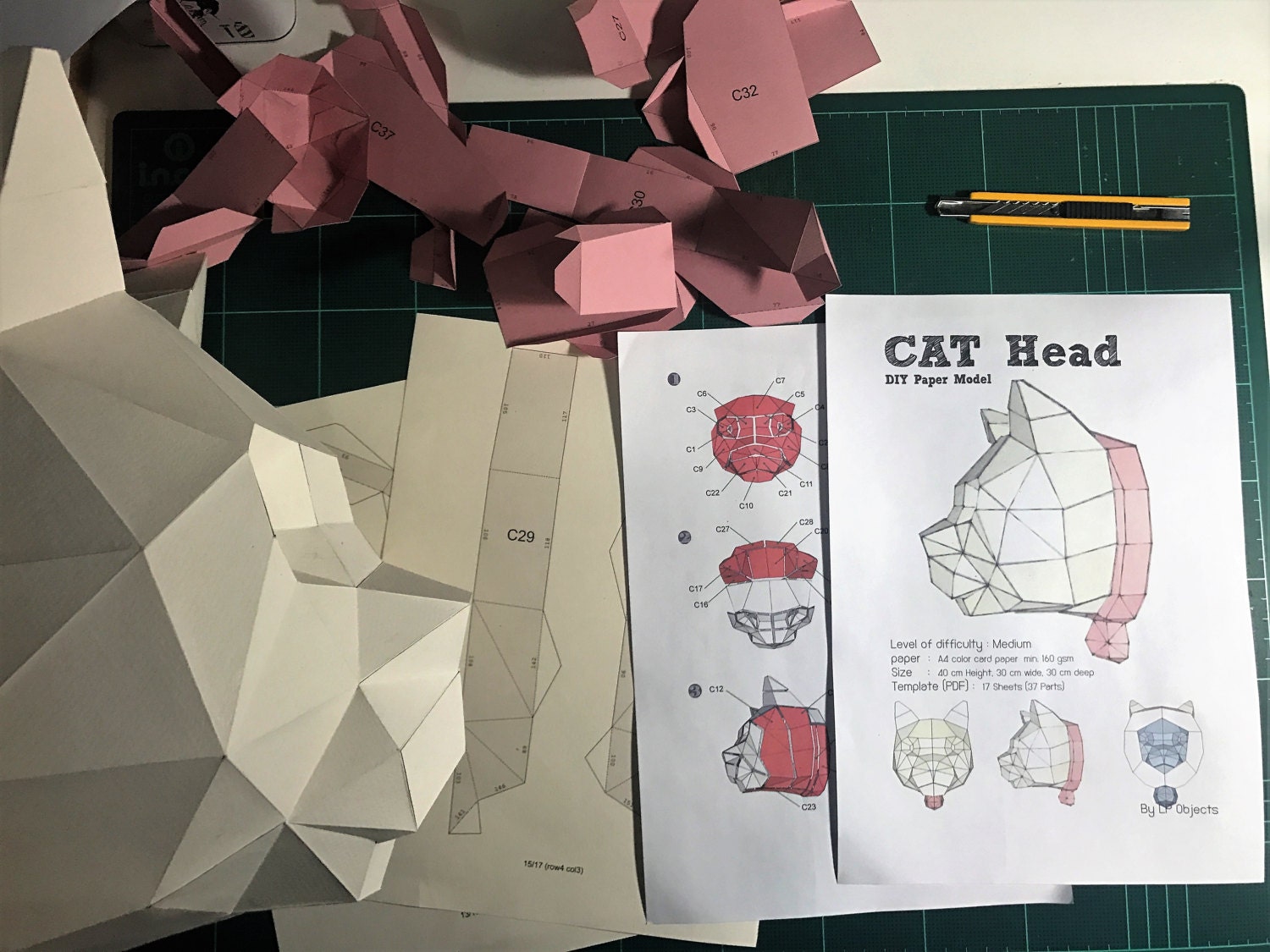 Cat Head Paper Craft Digital Template Origami PDF Download - Etsy