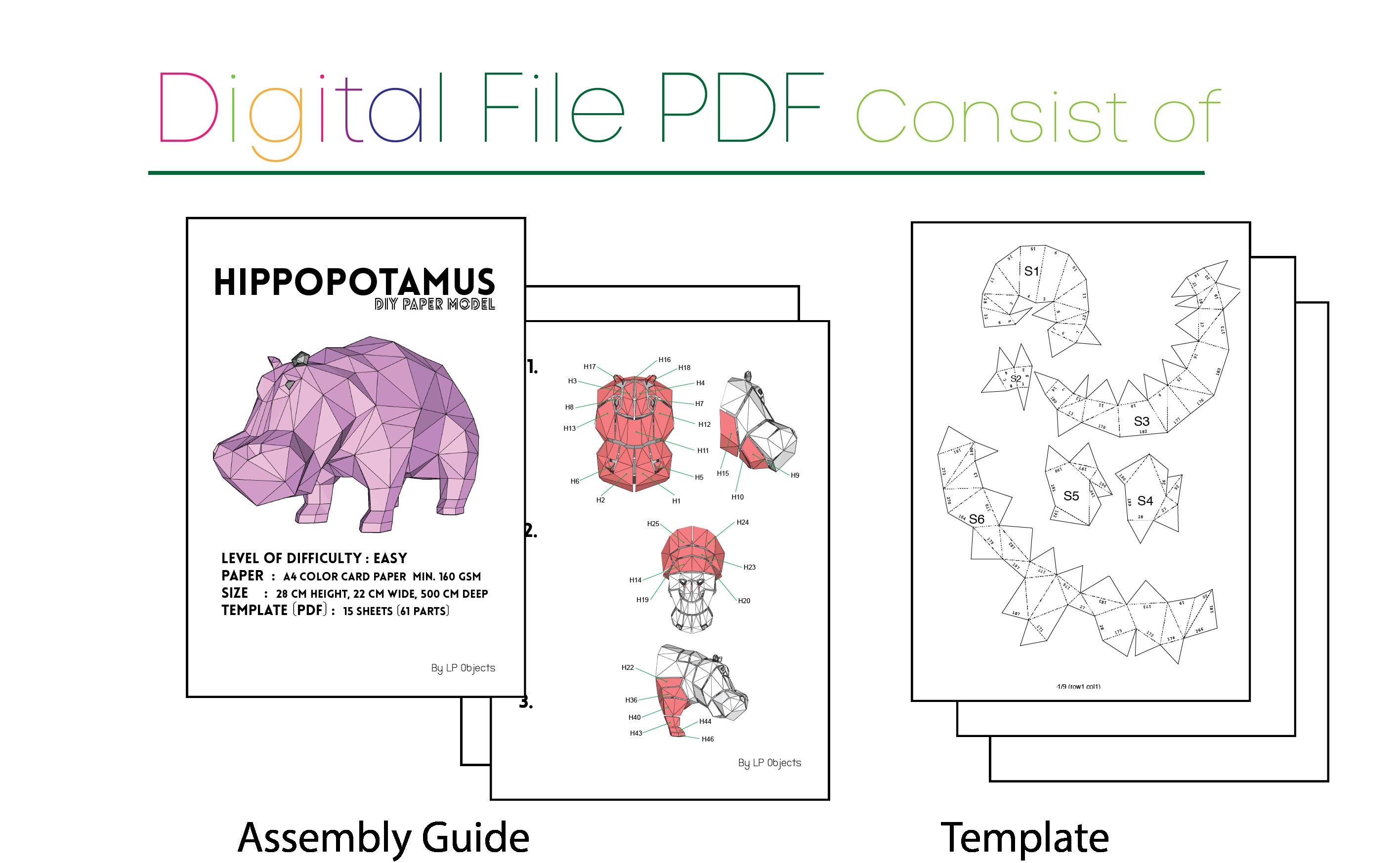 Hippopotamus Hippo Paper Craft Digital Template Origami - Etsy