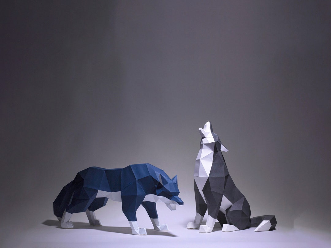 Angry Wolf and Wolf Sit Paper Craft, Digital Template, Origami, PDF ...