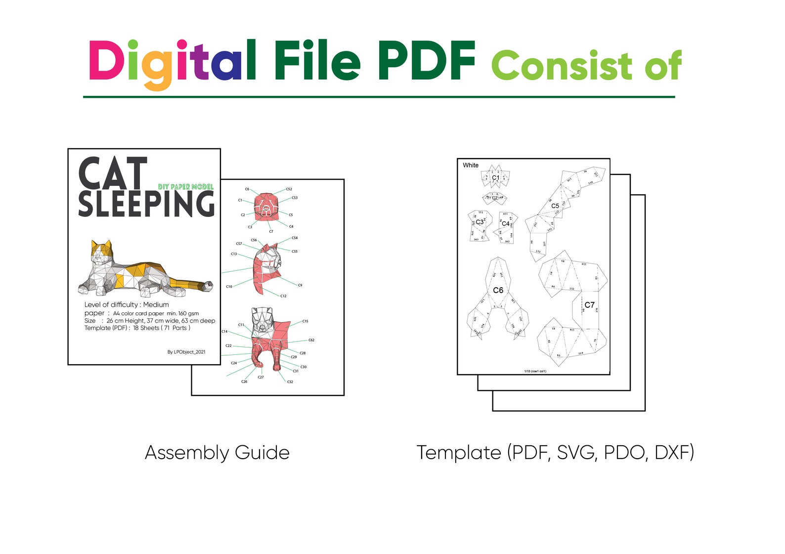 Cat Sleeping and Stretching Paper Craft Digital Template | Etsy