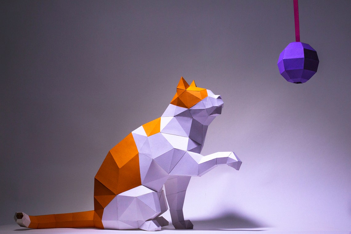Papercraft Cat PDF Template DIY Low Poly Papercraft Make - Etsy