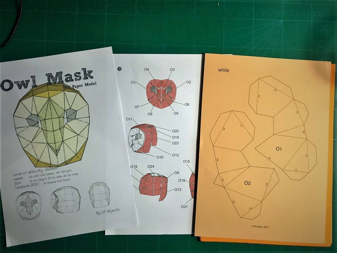 Owl Mask Paper Craft, Digital Template, Origami, PDF Download DIY, Low ...