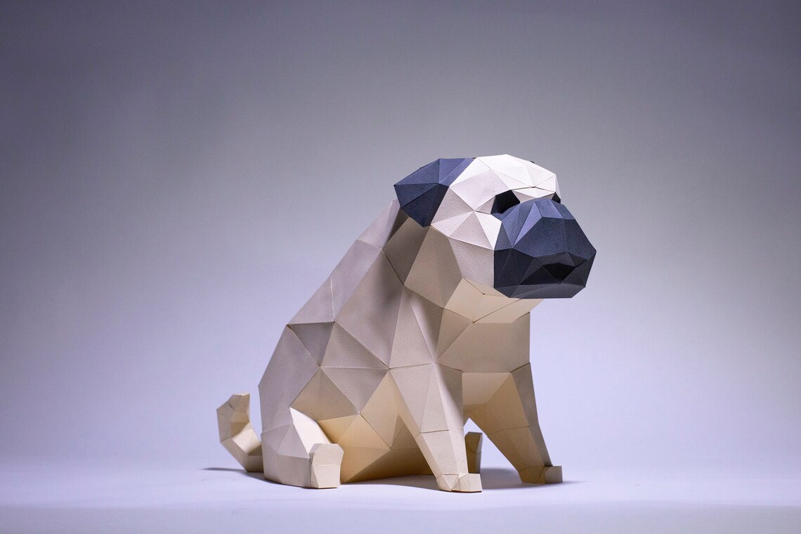 Pug Dog Paper Model Pug Papercraft Papercraft Dog Model - Etsy
