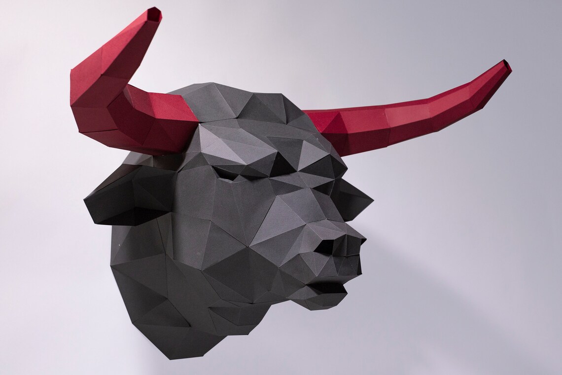 Bull Head Wall Paper Craft Digital Template Origami PDF - Etsy