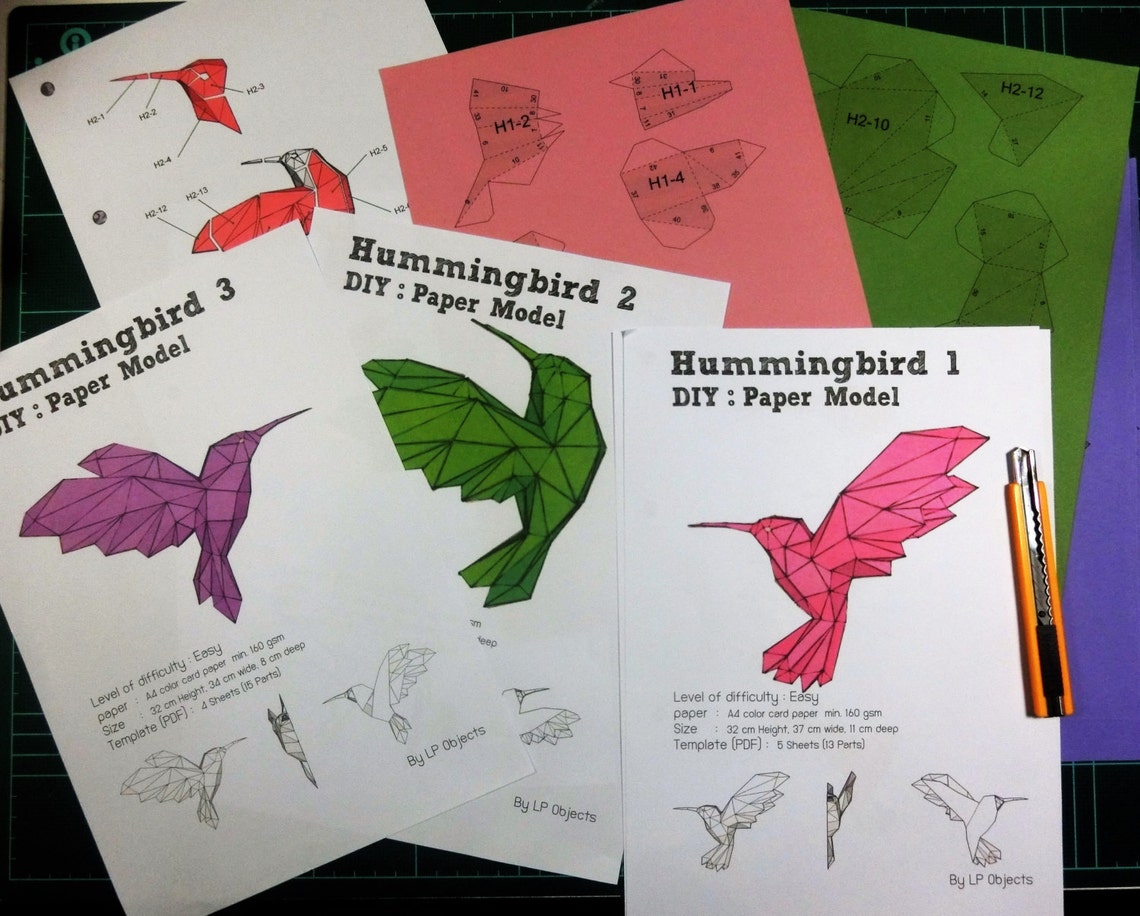 Hummingbird Paper Craft Digital Template Origami PDF | Etsy