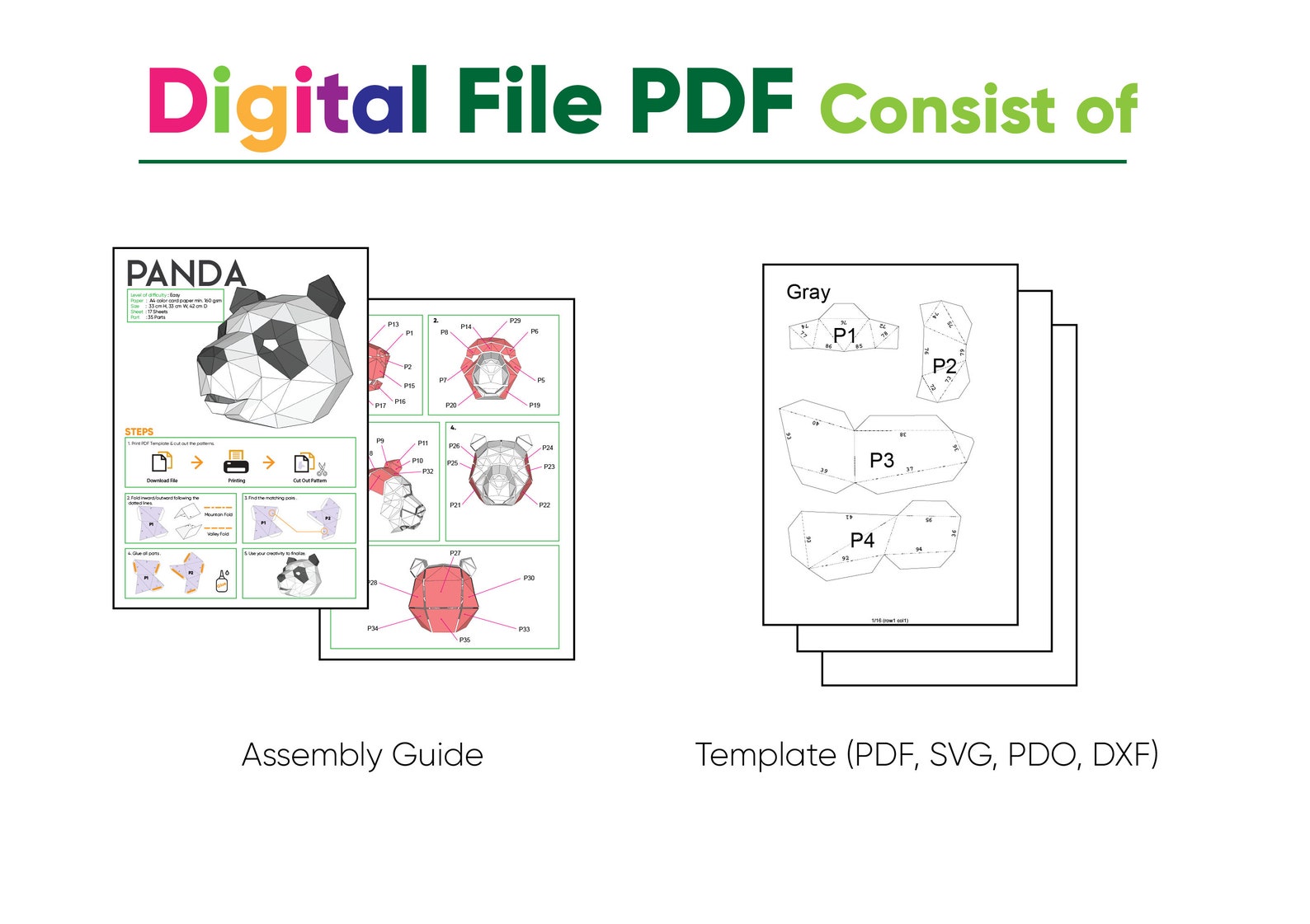 Panda Mask, Papercraft Mask Template, Origami, PDF Download DIY, Low ...