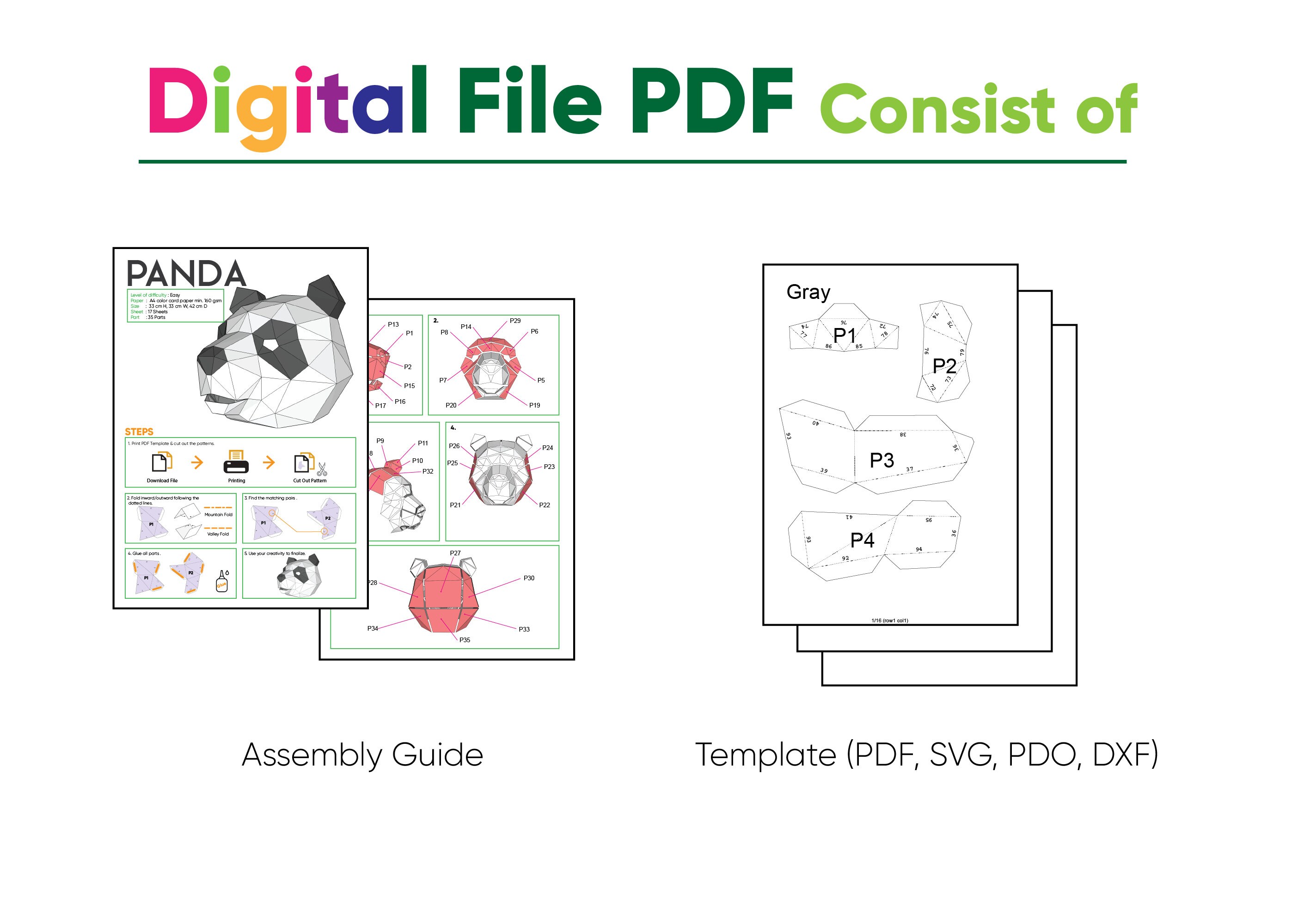 Panda Mask, Papercraft Mask Template, Origami, PDF Download DIY, Low ...